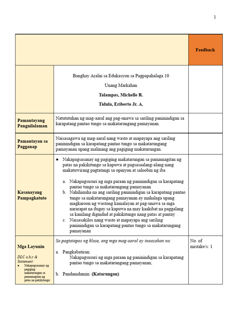 3rd draft talampas tidula lesson plan | PDF