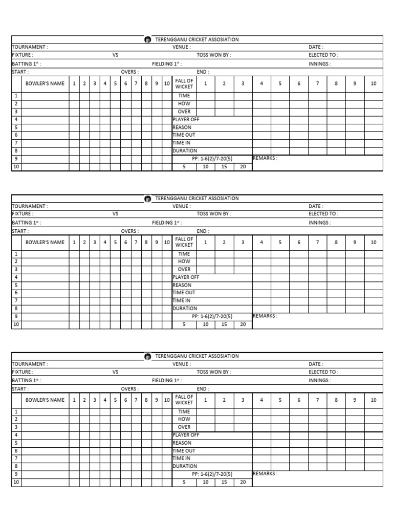 Terengganu Cricket Scorecard Template | PDF | Cricket | Summer Sports