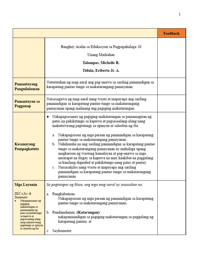4th Final Draft Talampas-A Tidula-B Final Lesson Plan | PDF