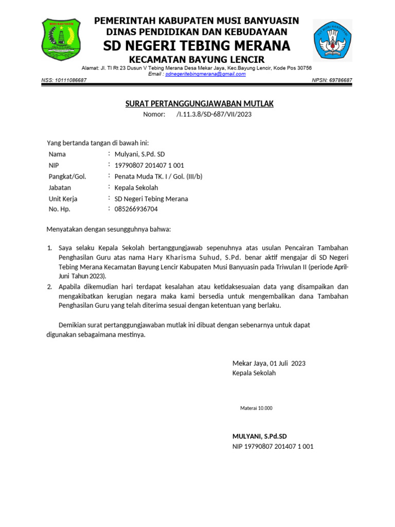 Contoh SPTJM Tamsil | PDF