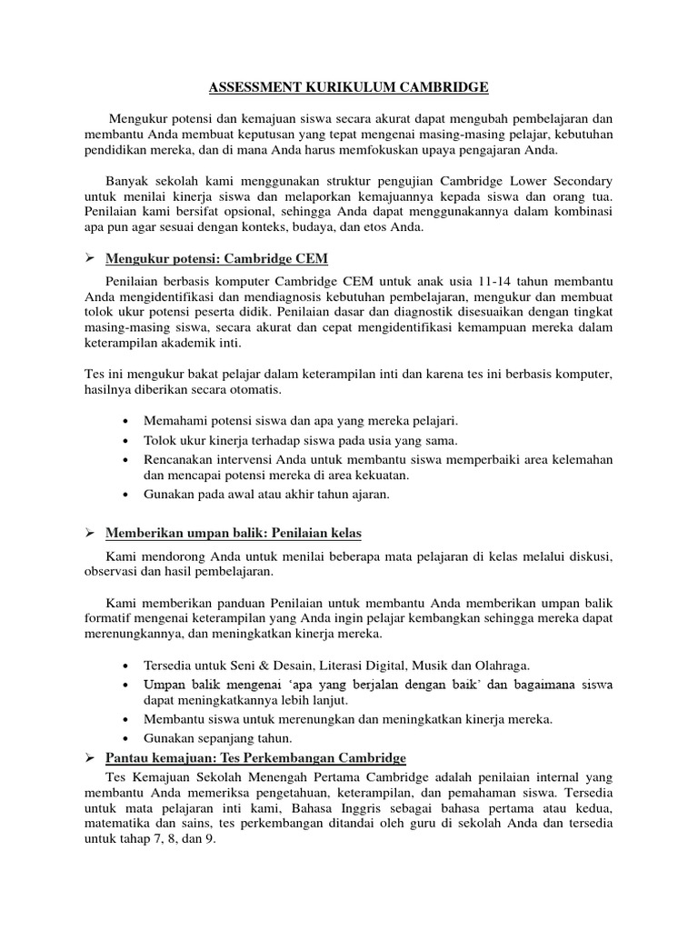 Assessment Kurikulum Cambridge | PDF