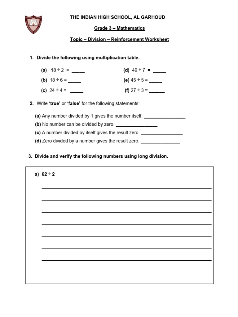 GR 3 - Division Reinforcement Worksheet | PDF GR 3 - Division Reinforcement Worksheet | PDF