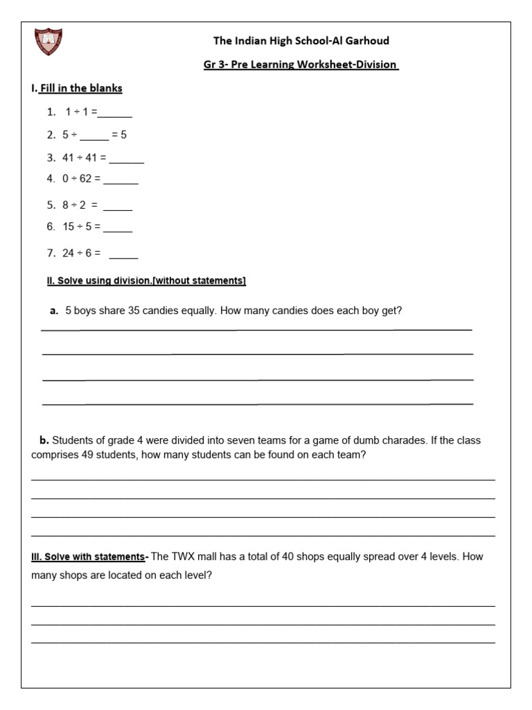 Grade 3 Division Worksheet | PDF
