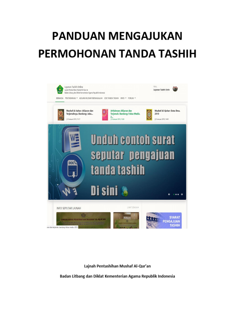 Panduan Mengajukan Permohonan Surat Tanda Tashih | PDF