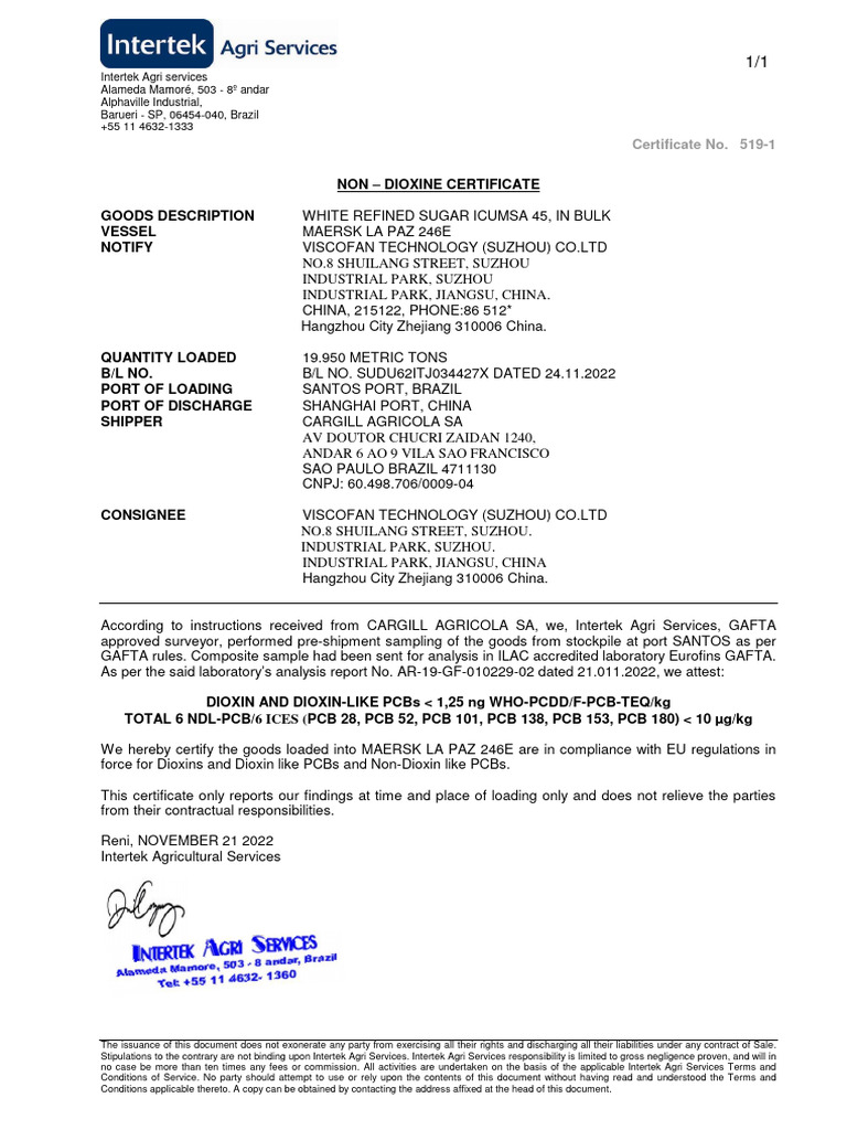 Non Dioxine Certificate-Template | PDF