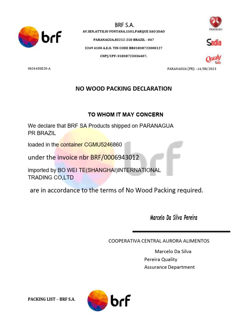 8 No Wood Packing Declaration | PDF