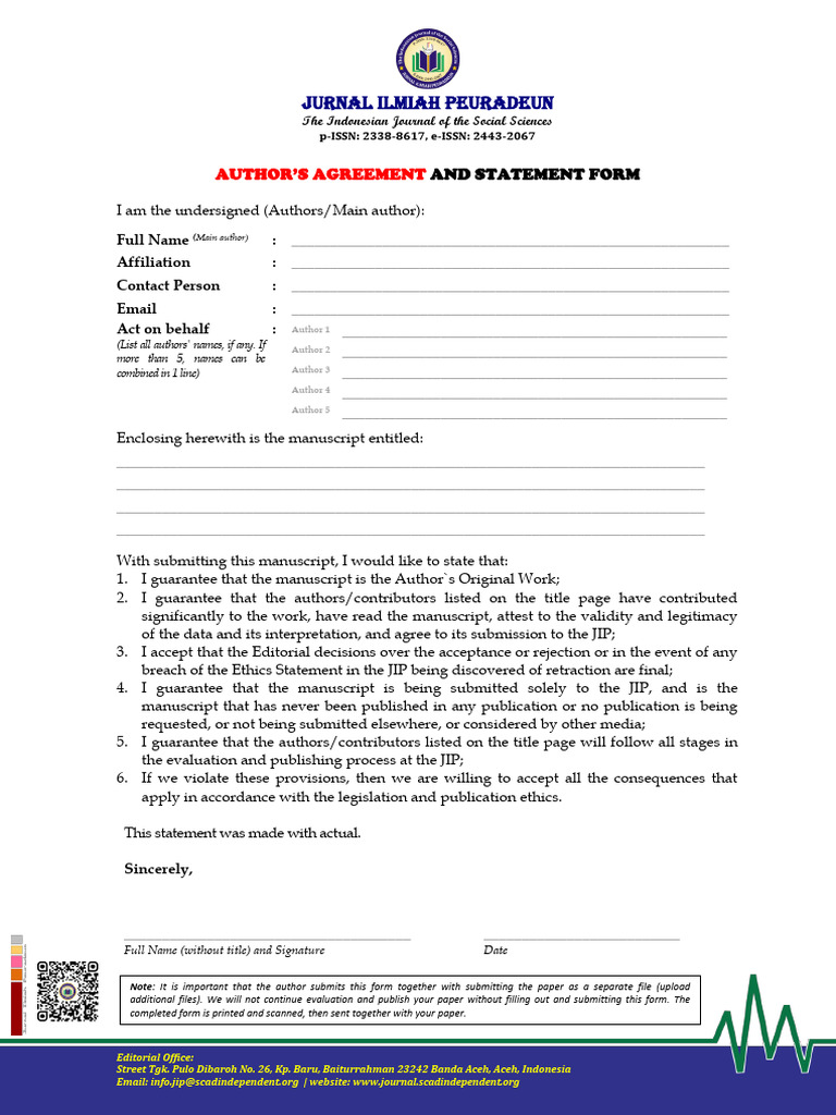 Author's Agreement and Statement Form JIP | PDF