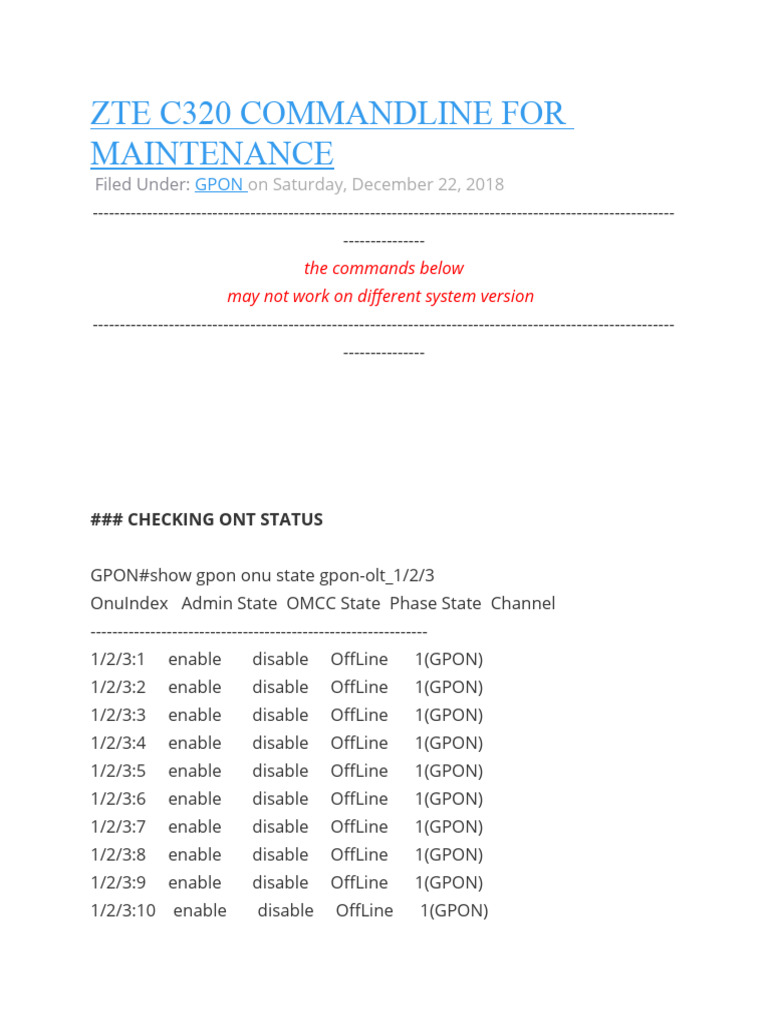 ZTE C320 OLT Command Guide | PDF | Computer Hardware | Telecommunications
