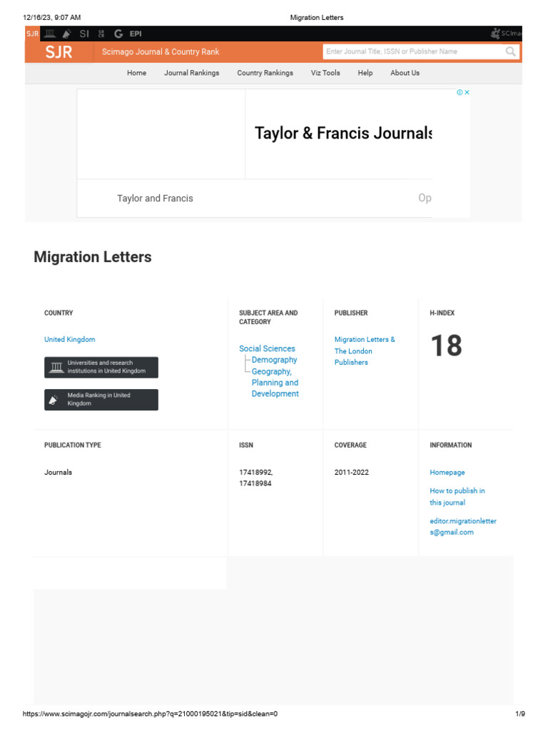 Index SJR Migration Letters | PDF | Academic Journal | Citation