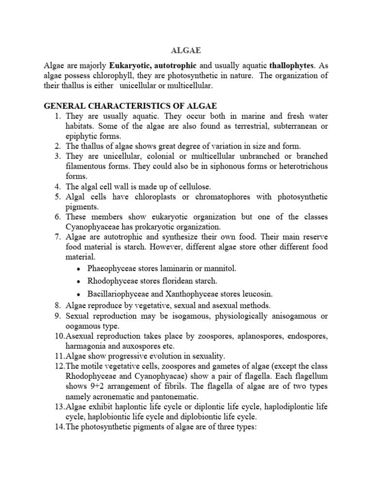Bio 201 Lecture - Algae | PDF | Algae | Organisms
