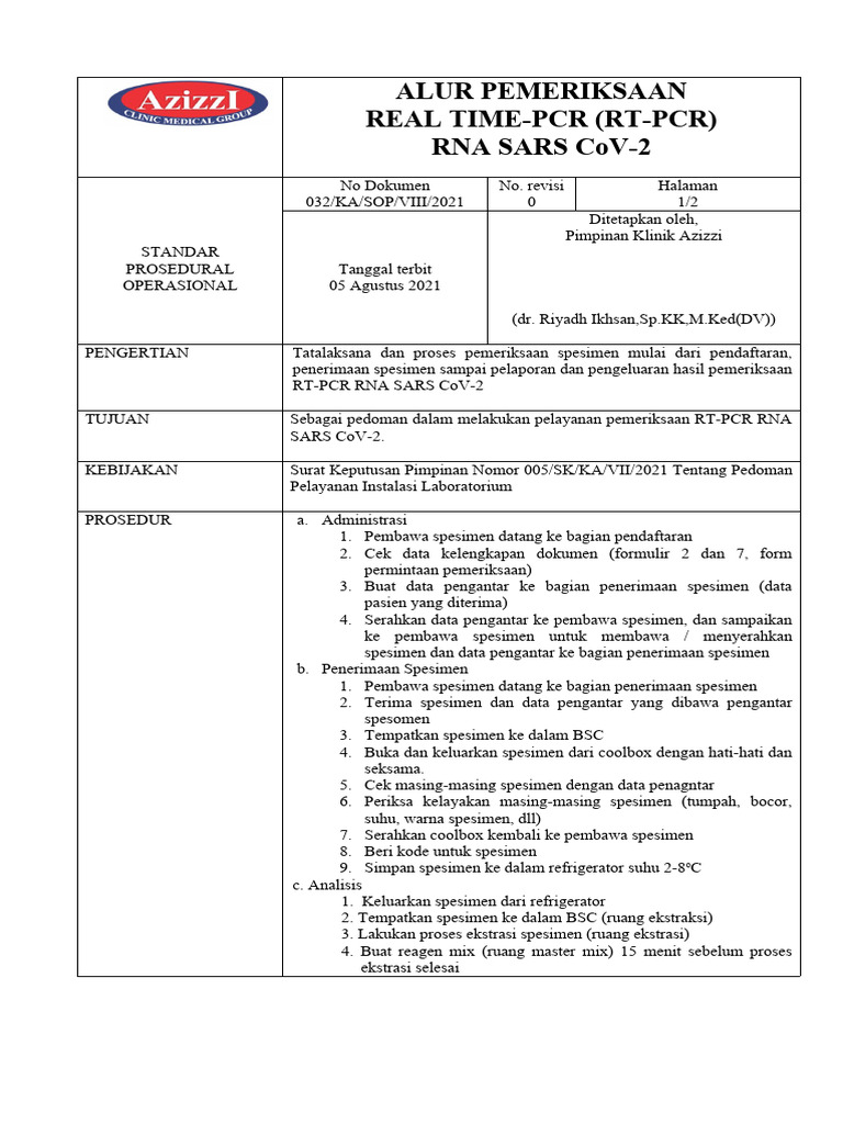 Ok. Sop - Alur Real Time-Pcr Yes | PDF