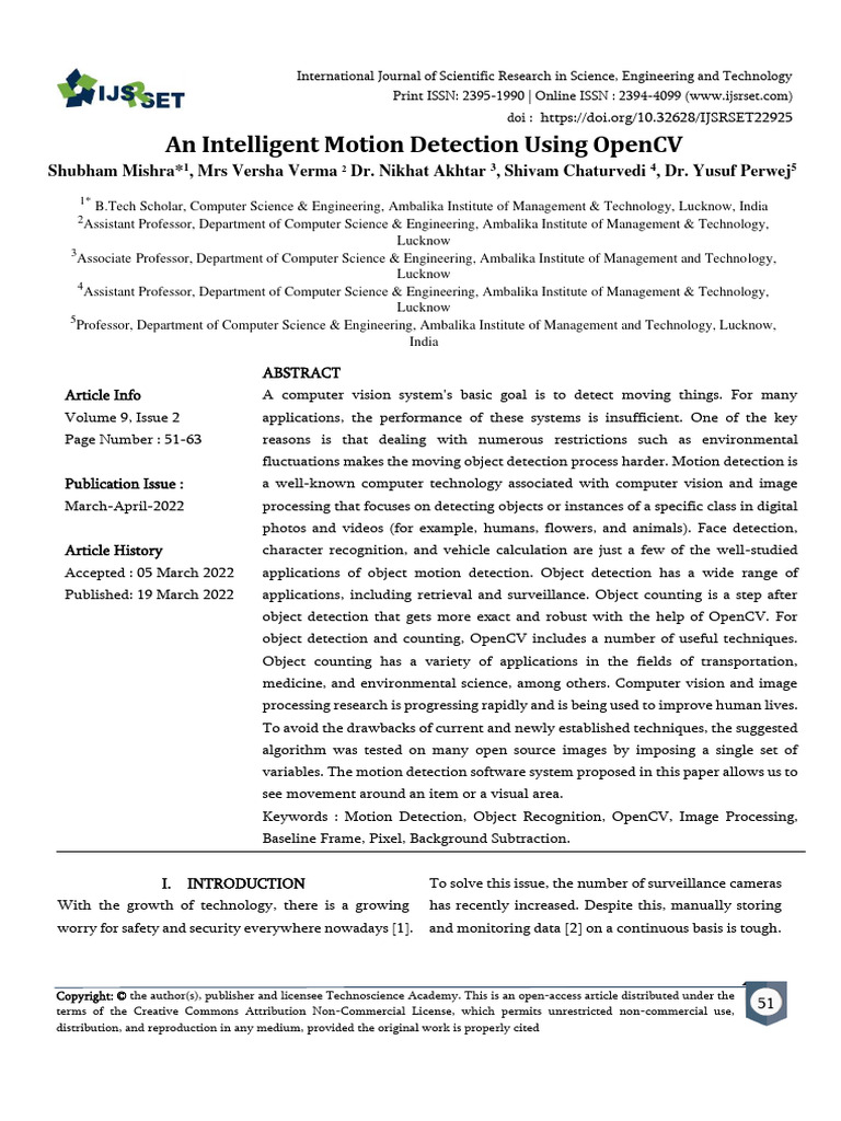 An Intelligent Motion Detection Using Open Cv Pdf Computer Vision