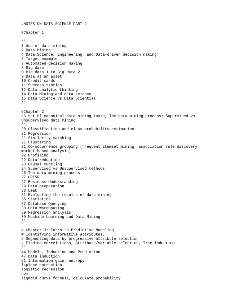 Notes Data Science 1 | PDF | Teaching Methods & Materials
