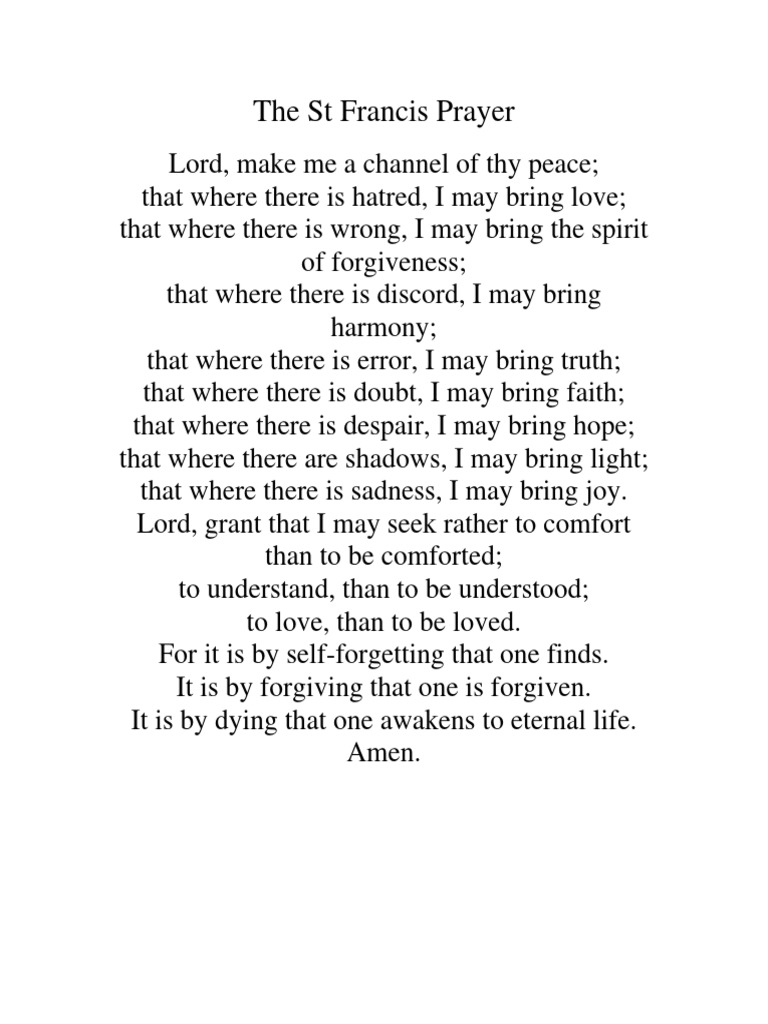 The ST Francis Prayer | PDF | Religion & Spirituality | Poetry