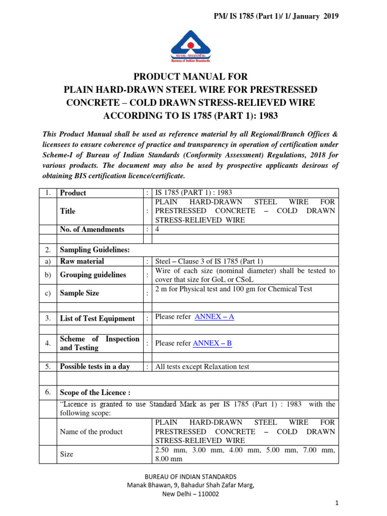 Is 1785 Part 1 Product Manual | PDF | Ultimate Tensile Strength | Ductility