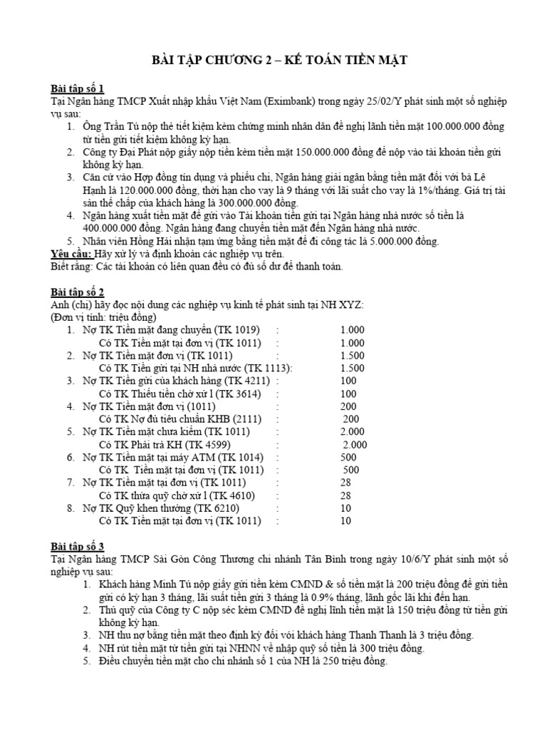 Bai - Tap .Ch2 KT - Tien .Mat | PDF
