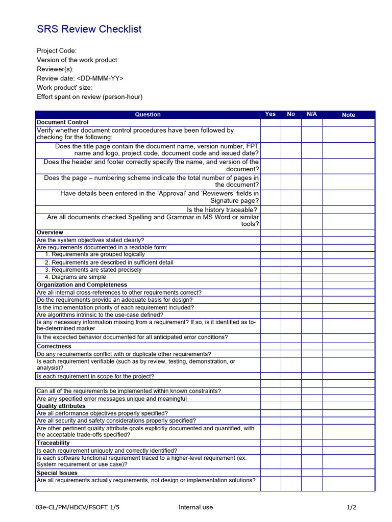 SRS Review Checklist Guide | PDF | Systems Science | Computing