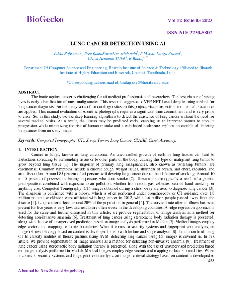 Artificial Intelligence Lung Cancer Publication | PDF