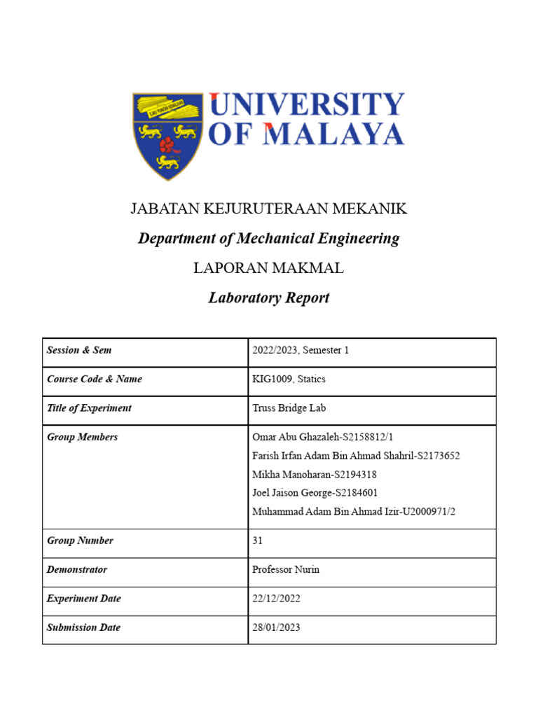 Truss Bridge Lab Report | PDF | Building Engineering | Structural Engineering
