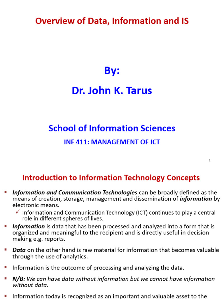 Lecture 1 - Overview of Data and Information | PDF