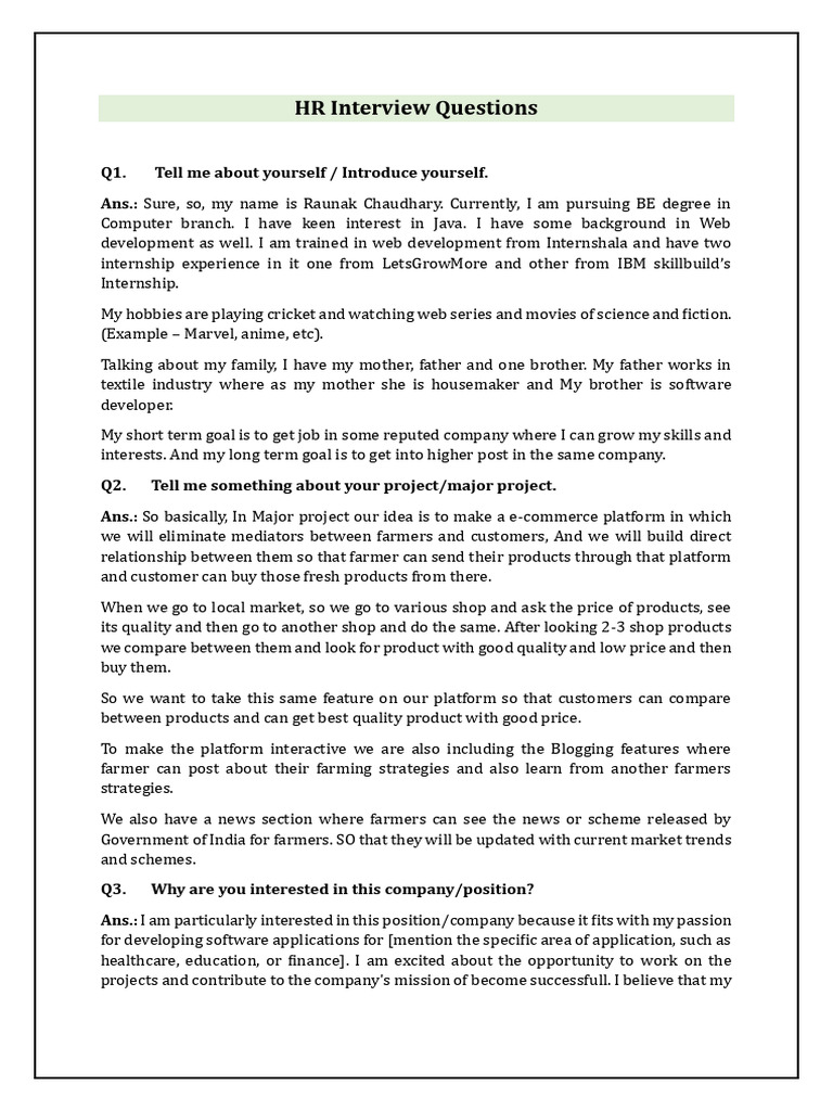 HR Interview Questions | PDF HR Interview Questions | PDF