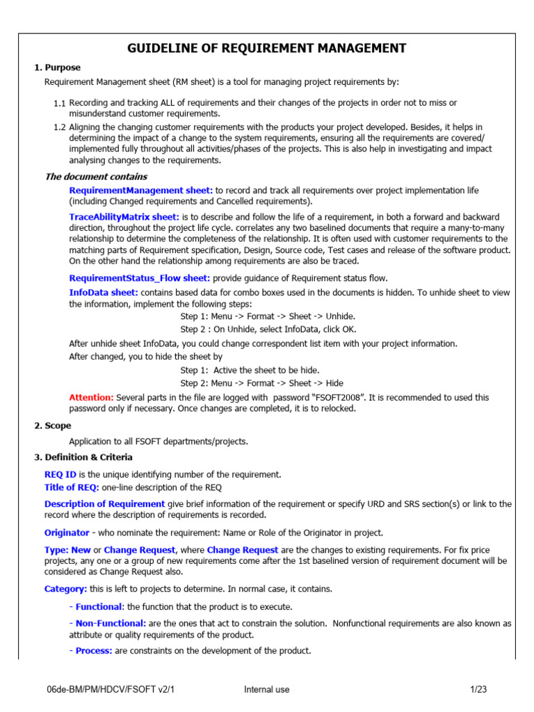 Requirements Management Template Guide | PDF | Microsoft Excel ...
