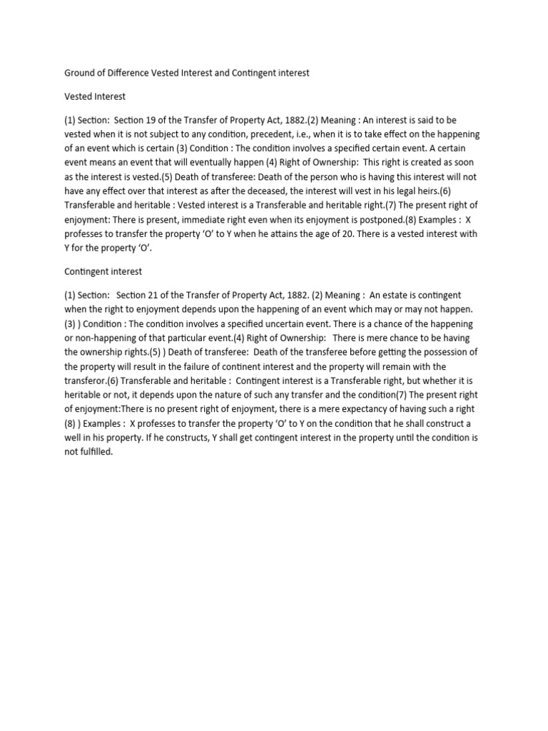Ground of Difference Vested Interest and Contingent interest | PDF ...