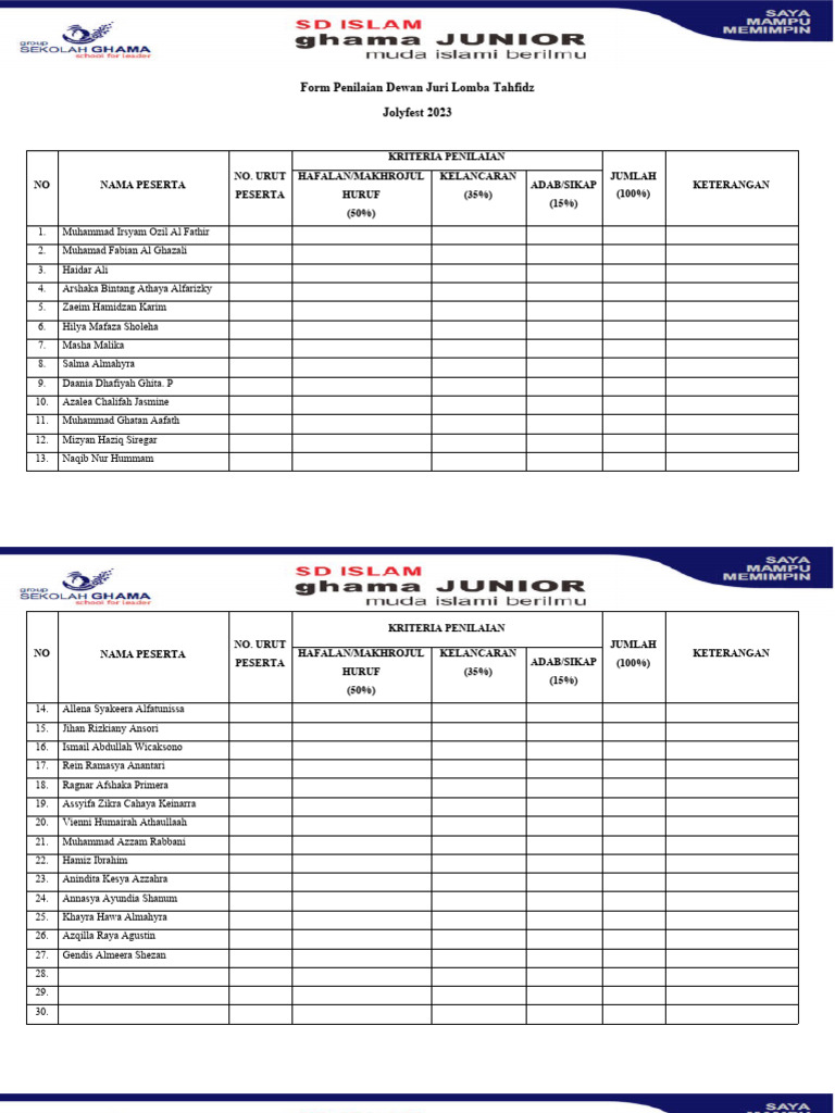 Form Penilaian Juri Lomba Jolyfest | PDF