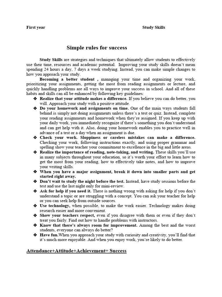 Simple Rules For Success | Download Free PDF | Study Skills | Homework