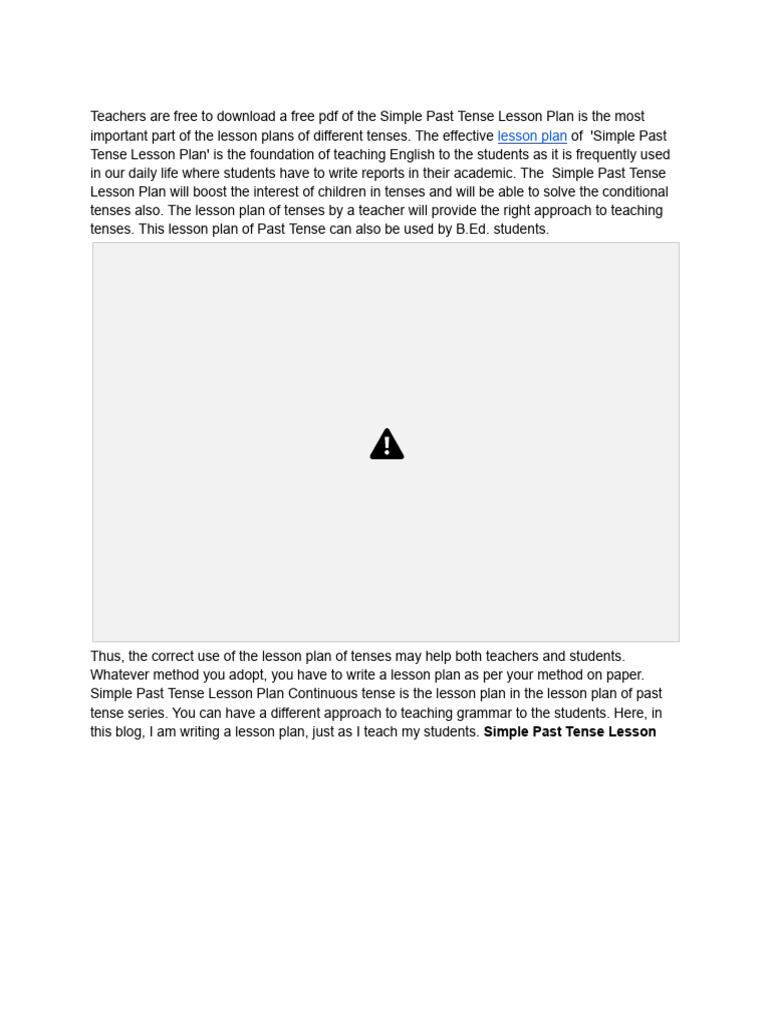 Simple Past Tense Lesson Plan | Download Free PDF | Grammatical Tense ...