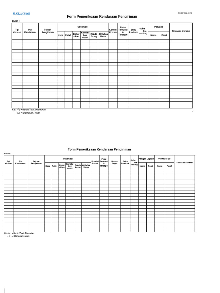 Form Checklist Pemeriksaan Kendaraan | PDF