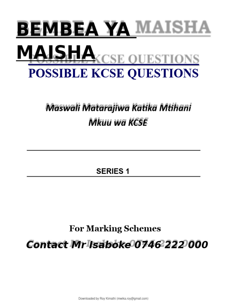 Kcse Bembea Ya Maisha Qns Model 14012023020 | PDF