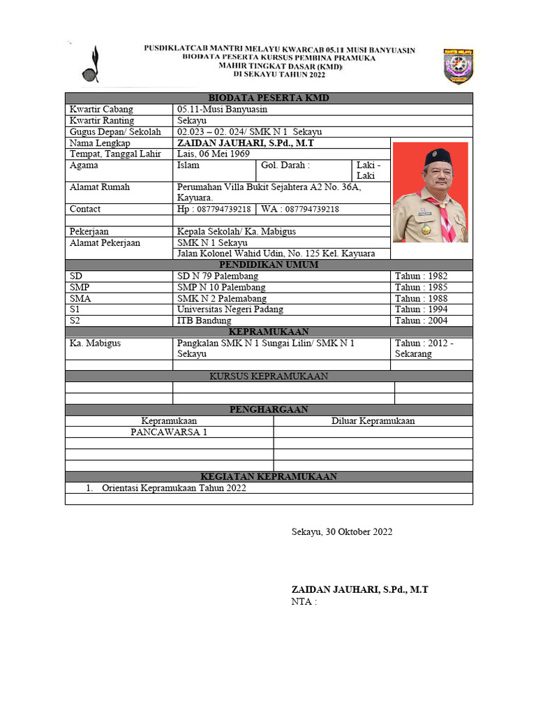 Biodata Peserta KMD | PDF