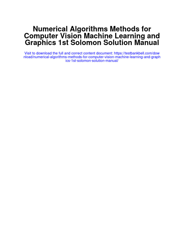 Numerical Algorithms Methods For Computer Vision Machine Learning And Graphics 1st Solomon 