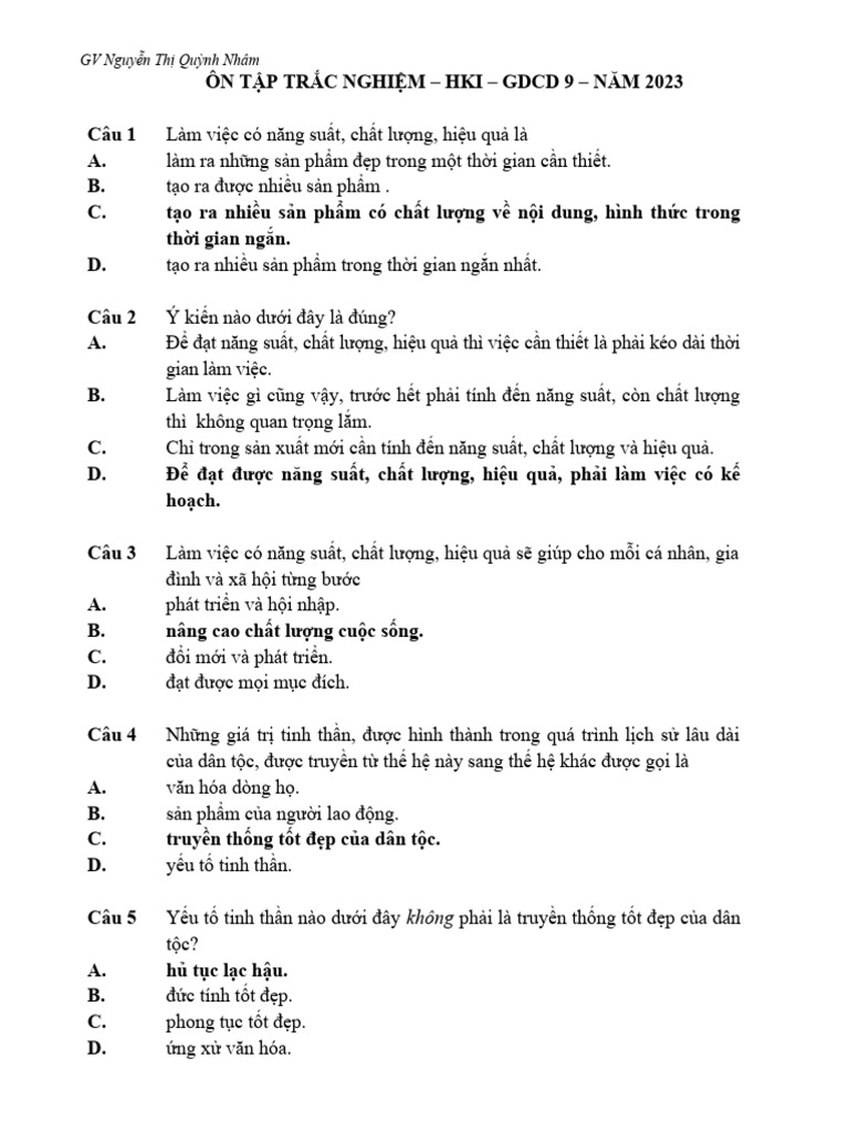Ôn TN - CD9 - Hki 2023 | PDF
