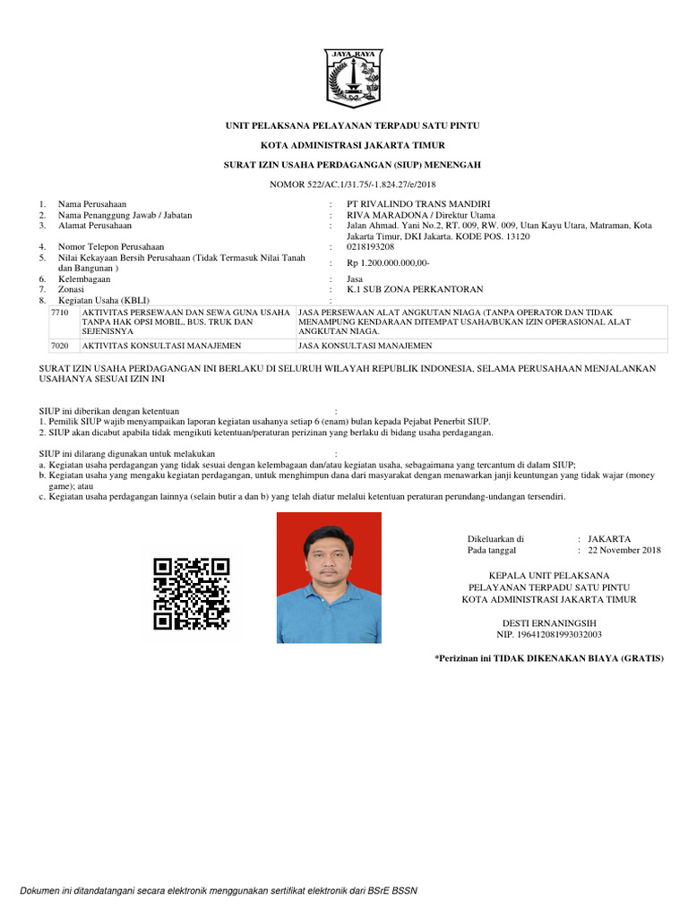 Surat Izin Usaha Perdagangan Siup Besar Menengah | PDF