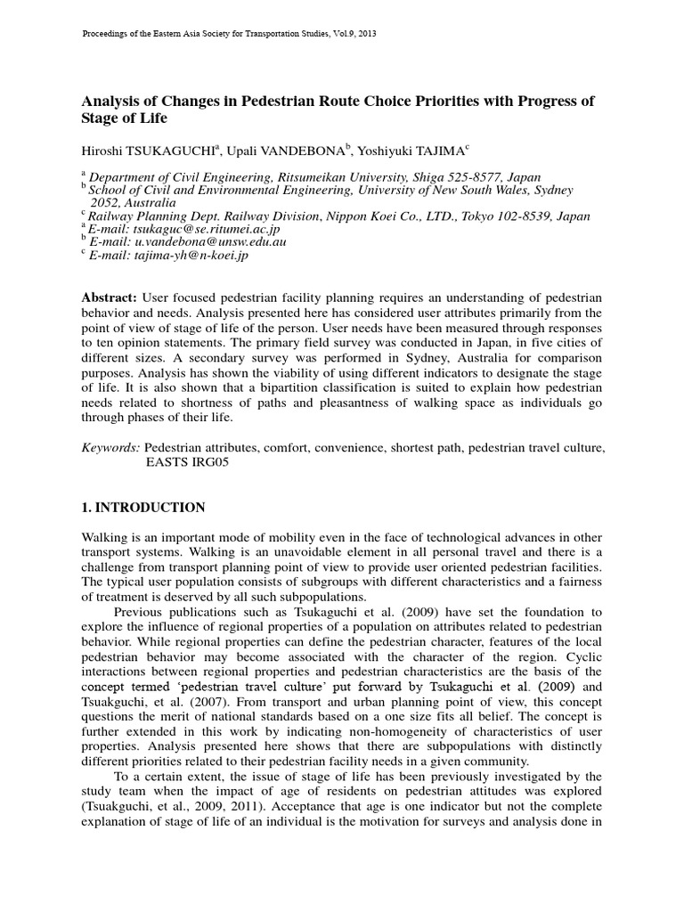 Analysis of Changes in Pedestrian Route Choice Priorities With Progress of Stage of Life | PDF ...
