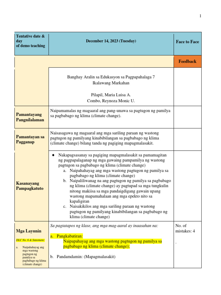 Final For Revision Pilapil-A-Combo-B Lesson-Plan 1 - Compressed | PDF