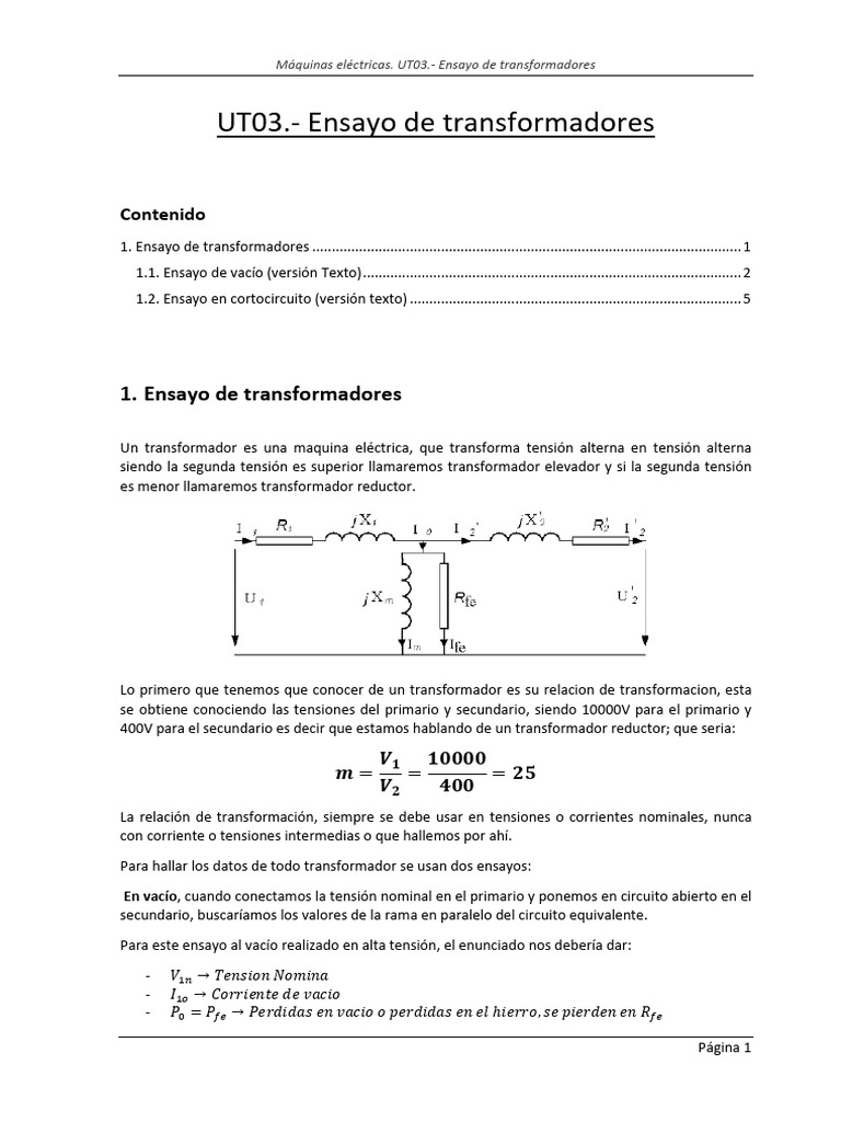 UT03. - Ensayo de Transformadores | PDF | Transformador | Ingeniería Electrónica