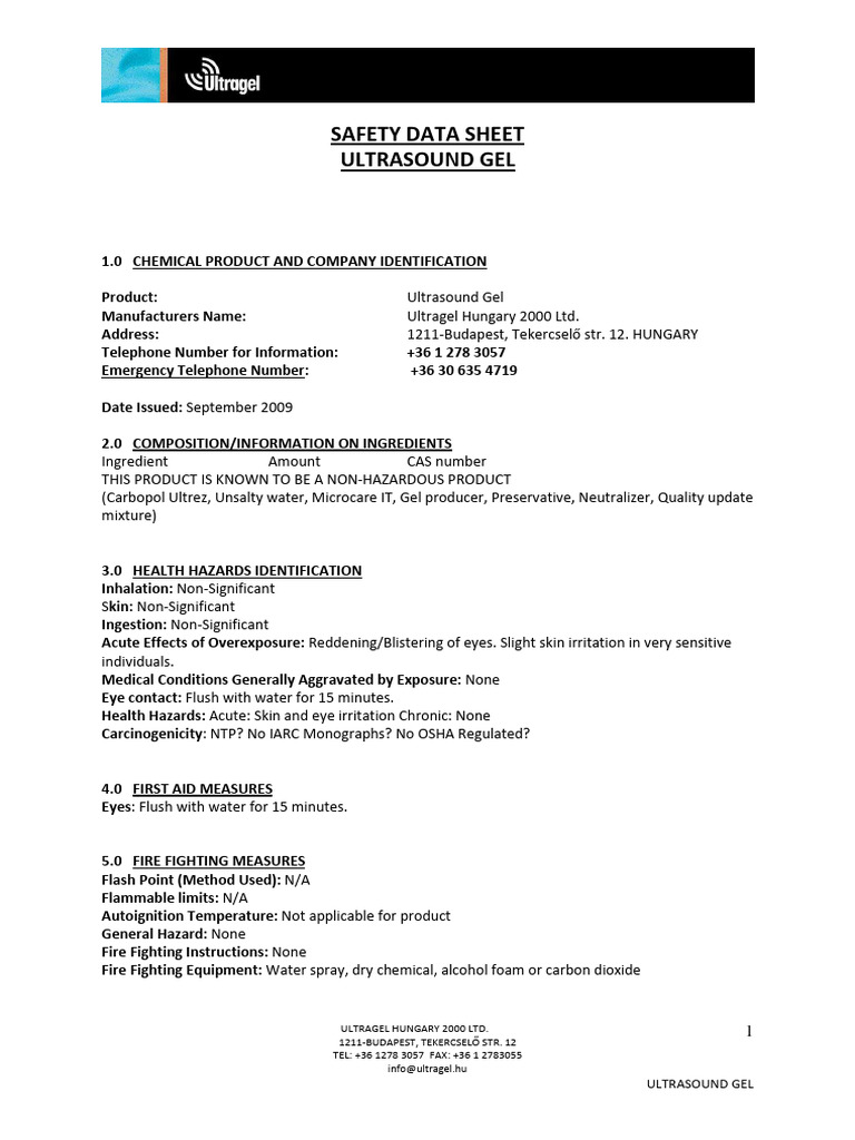 Ultrasound Gel Safety Data Sheet | PDF