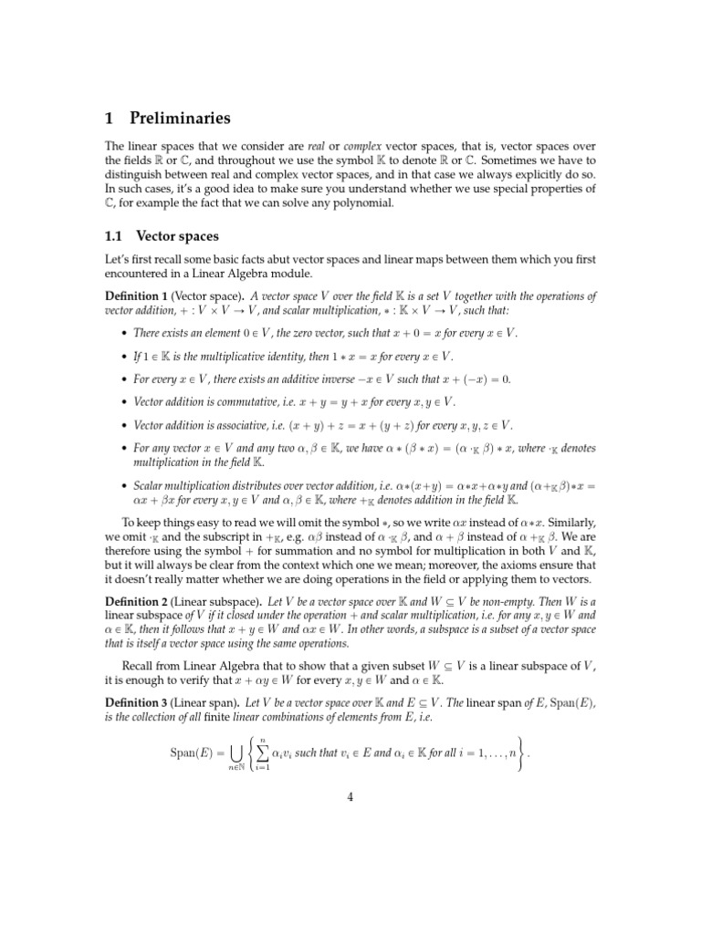 Preliminaries | PDF | Basis (Linear Algebra) | Vector Space