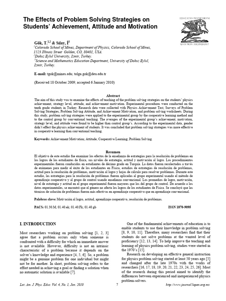 The Effects of Problem Solving Strategies On Students' Achievement, Attitude and Motivation ...