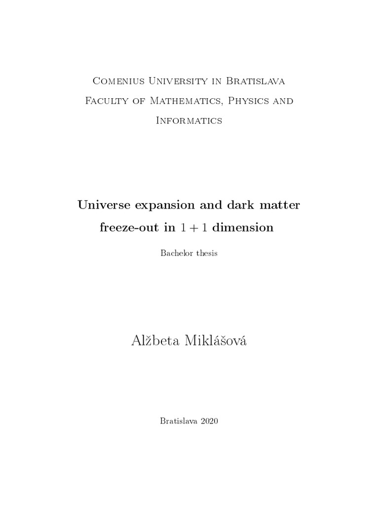 Dark Matter Freeze Out In 1 1 Dimension PDF Universe Spacetime