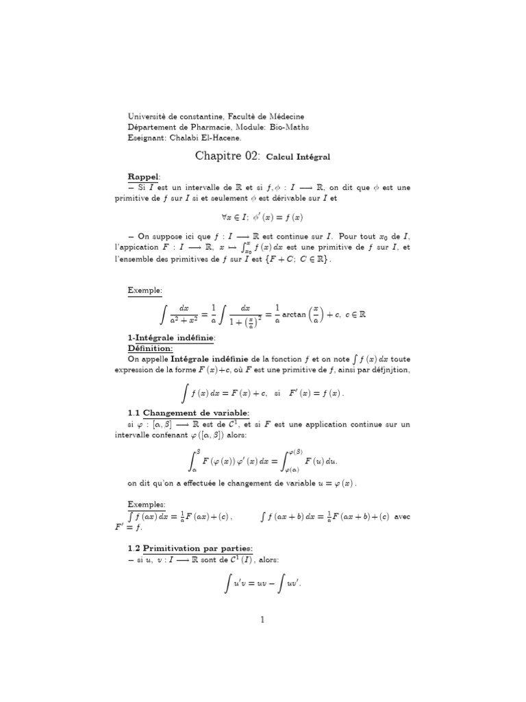 Calcul Intégral : Primitives et Méthodes | PDF | Relations ...