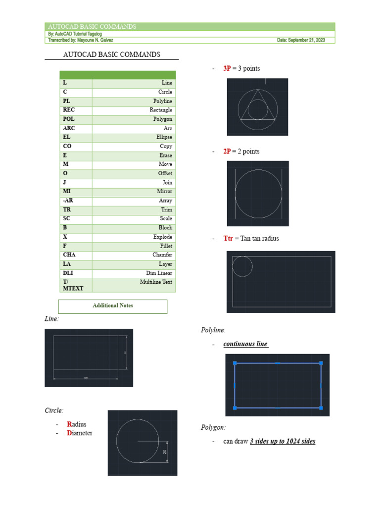 Autocad Basic Commands | Download Free PDF | Circle | Geometric Shapes