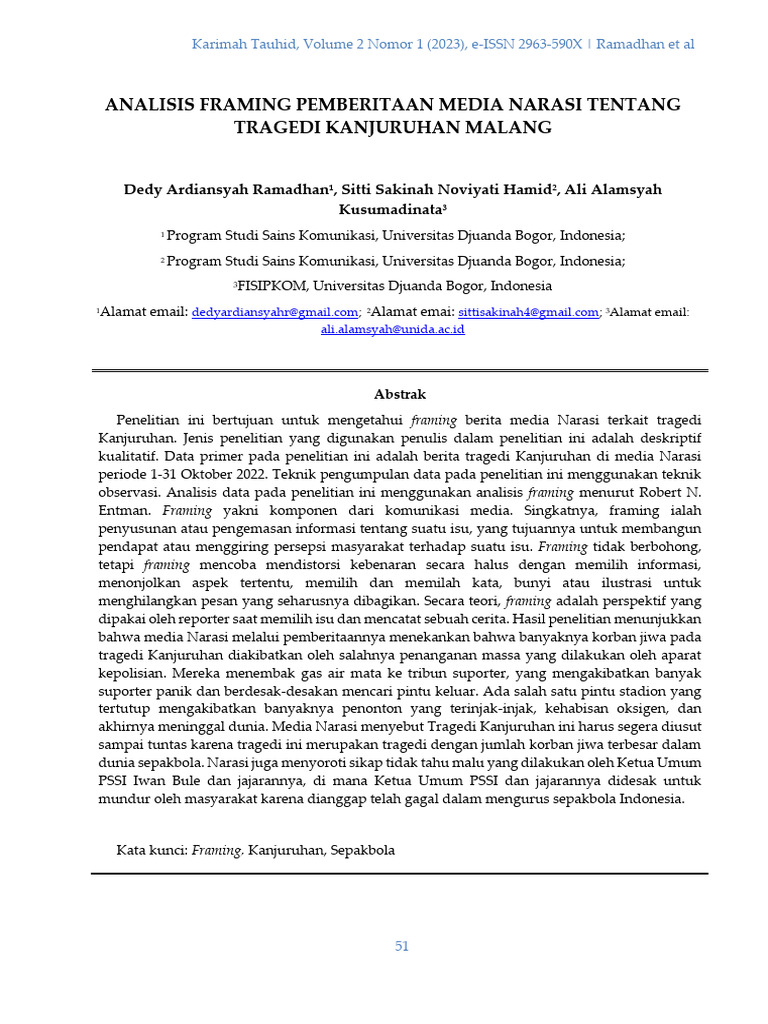 Analisis Framing Pemberitaan Media Narasi Tentang Tragedi Kanjuruhan Malang | PDF | Ilmu Sosial