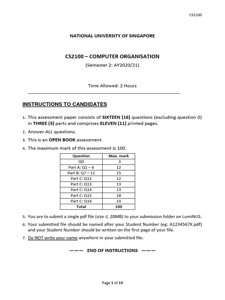 CS2100 Finals 2021s2 Solutions | PDF | Teaching Methods & Materials
