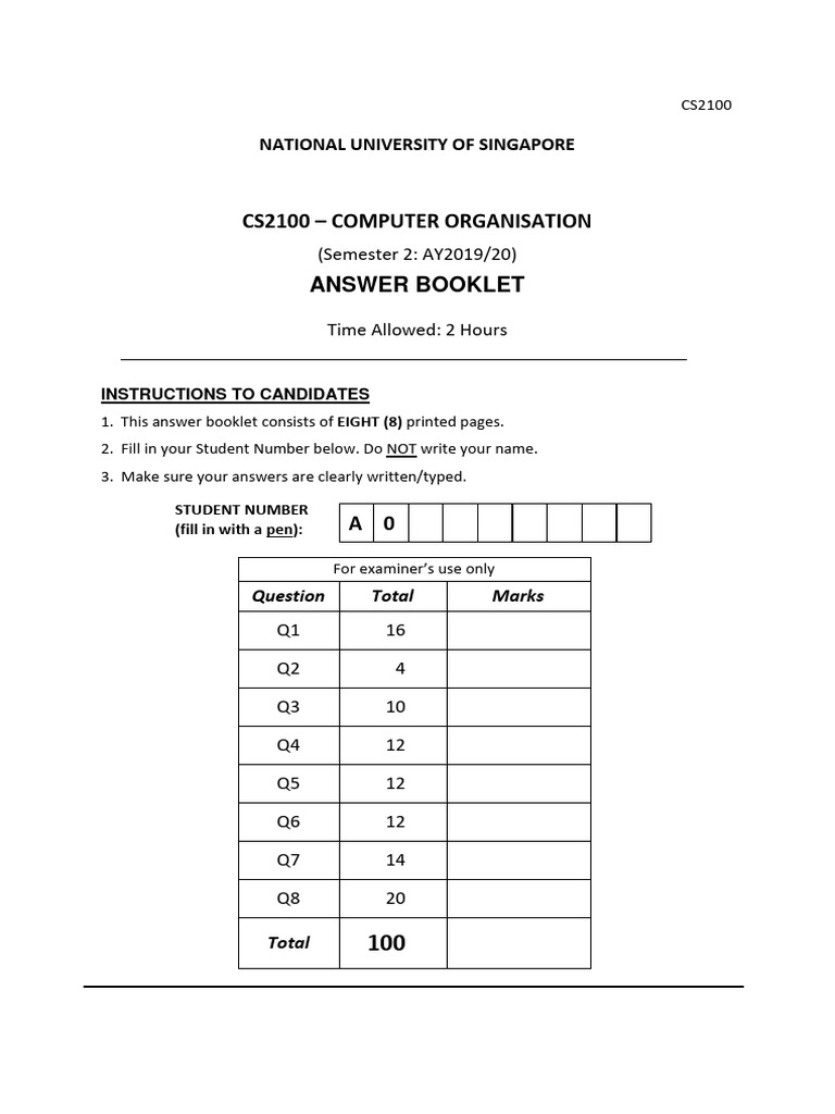 Exam19s2 Answers | PDF | Cpu Cache | Computer Memory