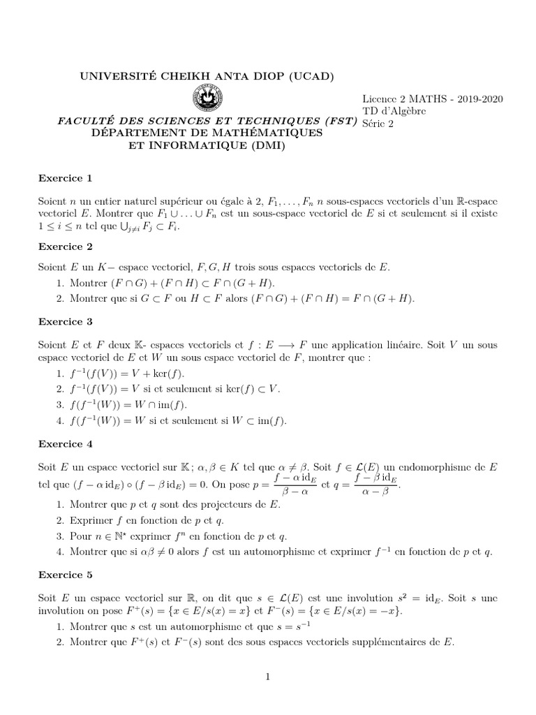 Faculté Des Sciences Et Techniques (FST) : Université Cheikh Anta Diop (Ucad) | PDF | Espace ...