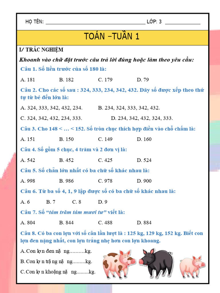 BÀI TẬP CUỐI TUẦN TOÁN 3 CTST | PDF